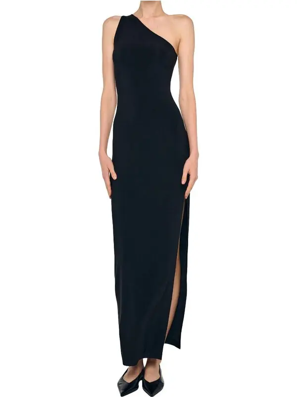 Norma Kamali One Shoulder Maxi Dress With Side Slit - Black
