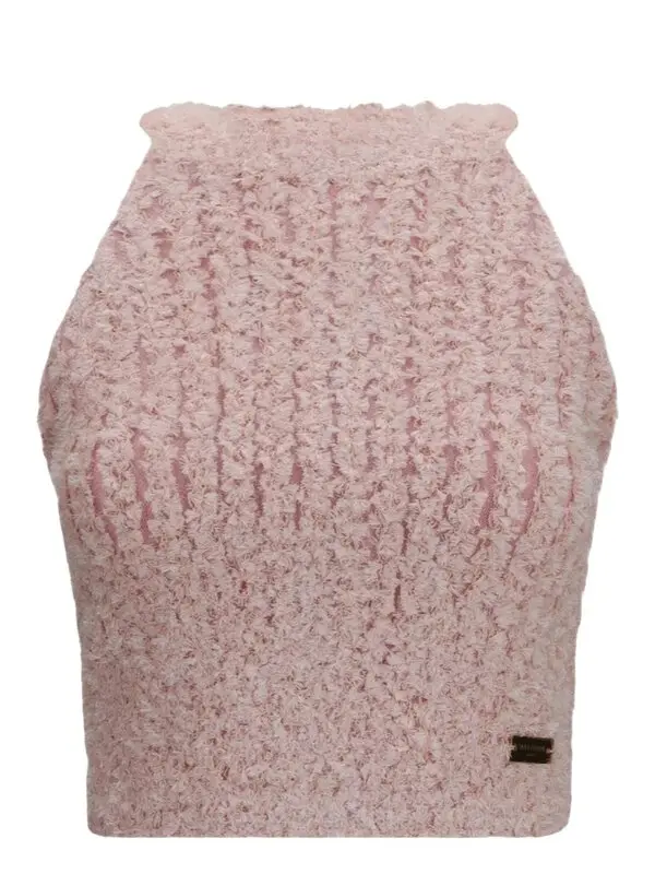 Balmain Textured Knit Cropped Top - Nude