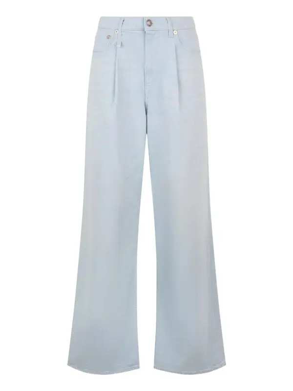 R13 Pleated Front Wide Leg Jeans - White