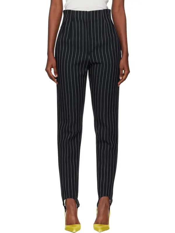 MUGLER High-waisted Pinstriped Slit Hem Trousers - Pinstripe Navy
