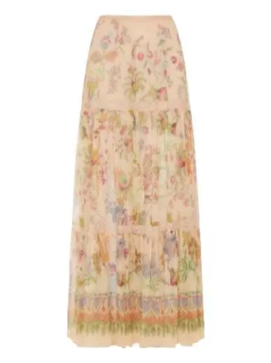 Etro Floral Print Tiered Maxi Skirt - Nude