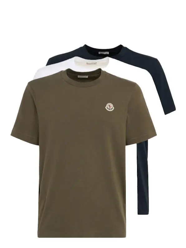 Moncler 3 Pack Logo Patch Cotton T-shirt - Brown