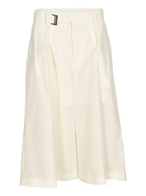 Sacai Wide-leg Cropped Trousers With Metallic Buckle - White