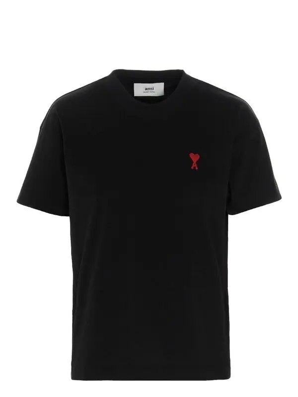 AMI Paris Crewneck T-shirt With Embroidered Logo - No