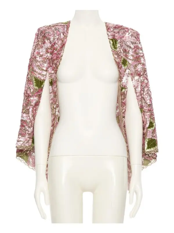 Valentino Garavani Sequined Embroidered Shawl Jacket With Floral Patterns - White