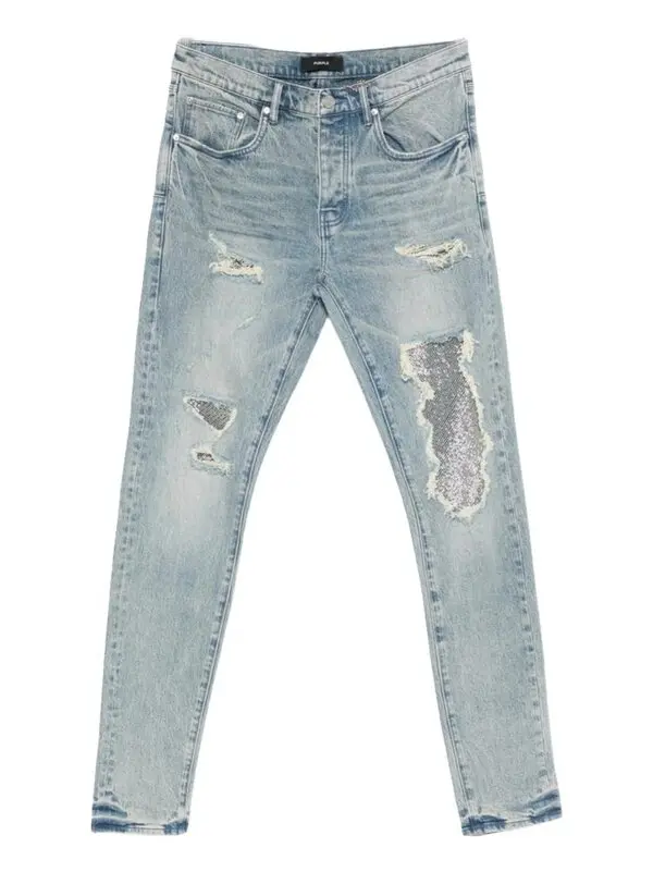 PURPLE BRAND Distressed Sequin Detail Jeans - Gray