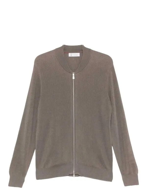 Brunello Cucinelli Ribbed Zip-fastening Cardigan - Gray