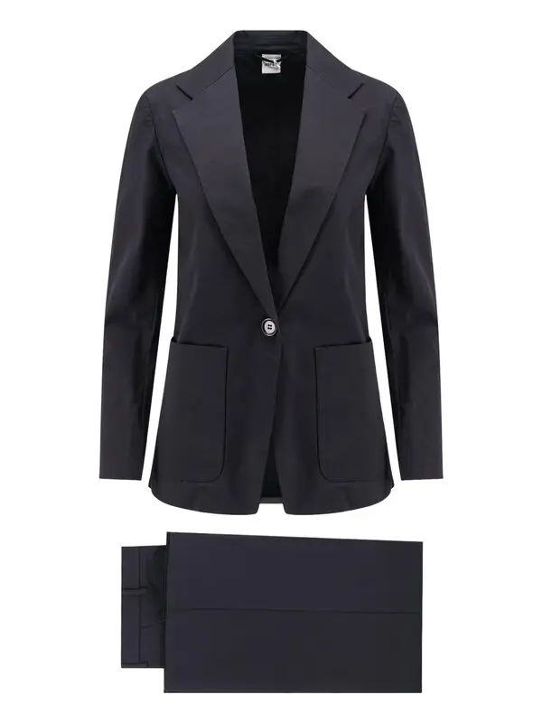 Aspesi Single-breasted Suit With Wide-leg Trousers - Black