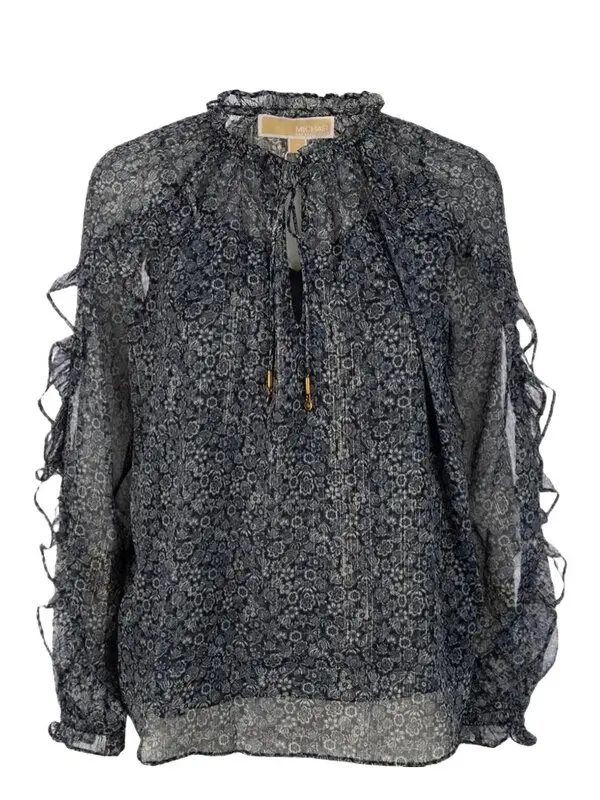 Michael Kors Ruffled Floral Blouse - Black