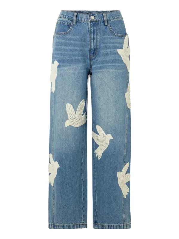 Sea Payton Crochet-trimmed High-rise Wide-leg Jeans - Blue