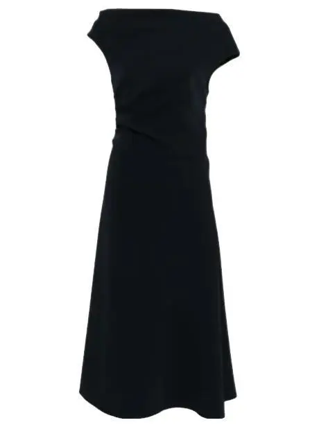 P.a.r.o.s.h Off-the-shoulder Midi Dress With Draped Details - Black