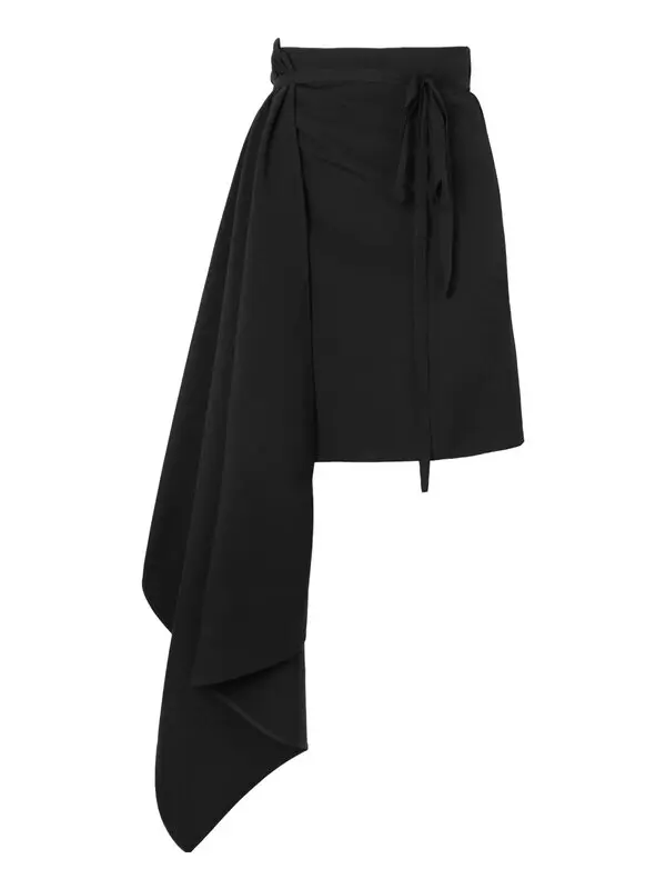 ANN DEMEULEMEESTER Draped Wool Midi Wrap Skirt - Black