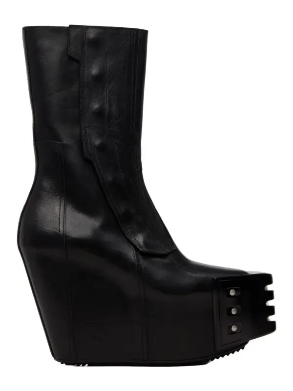 Rick Owens Square-toed Wedge Boots With Rivets - Black