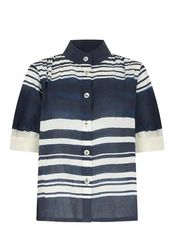 Veronica Beard Striped Short-sleeve Shirt - Black