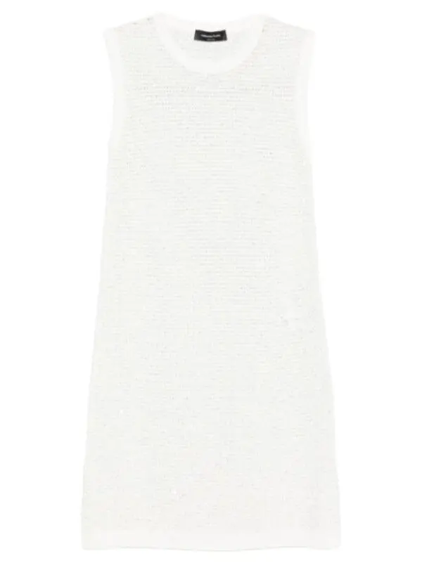 Fabiana Filippi Crewneck Sleeveless Mini Dress With Sequin Applique - White
