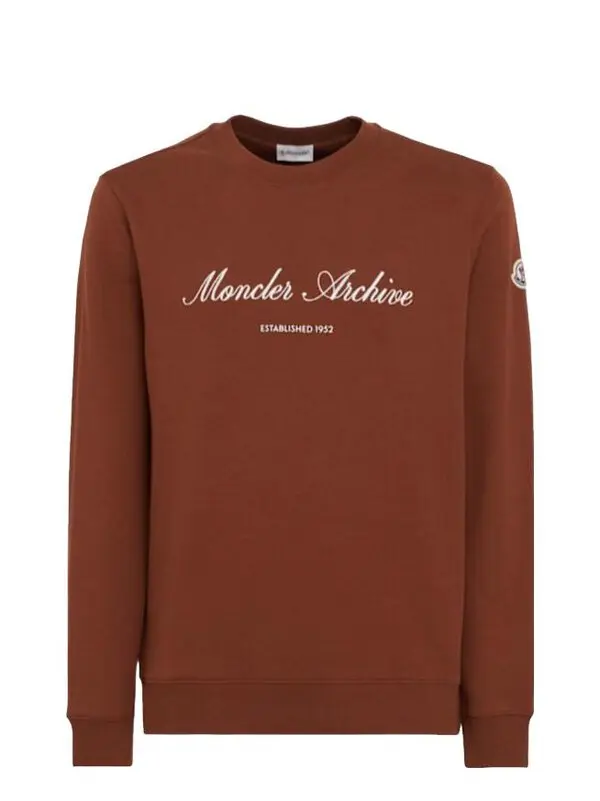 Moncler Logo Cotton Blend Crewneck Sweatshirt - Brown