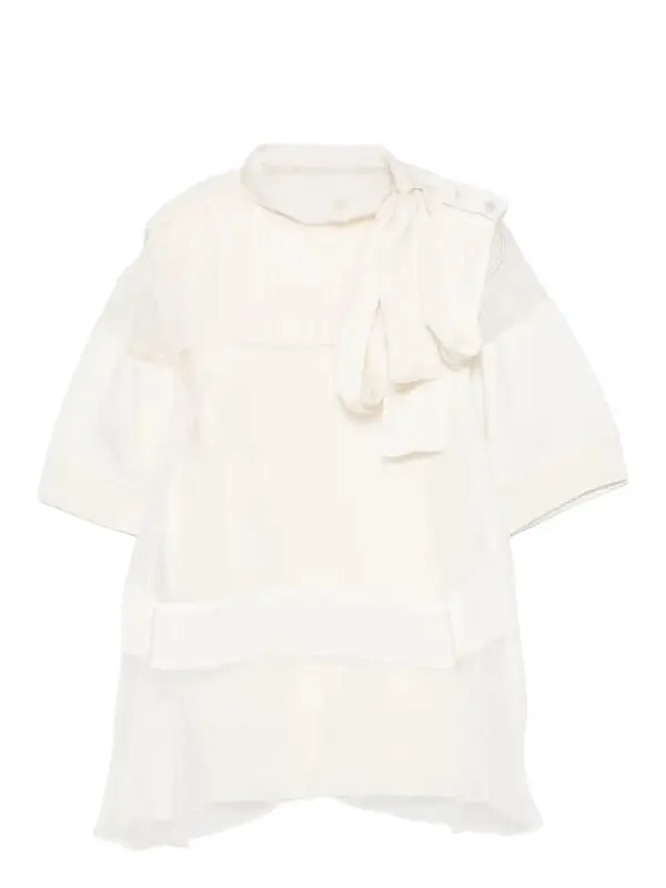 Sacai Pussy-bow Paneled Top - White