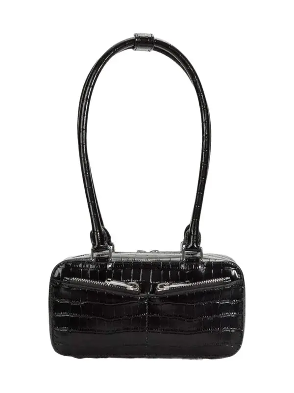 SELF-PORTRAIT Mini Crocodile-embossed Leather Bag - Black