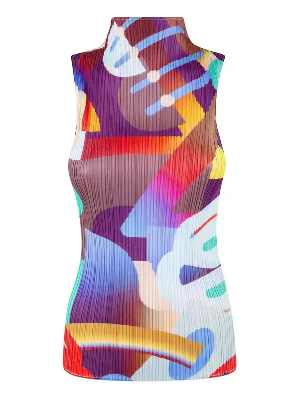 PLEATS PLEASE BY ISSEY MIYAKE Sleeveless High-neck Printed Top - Red