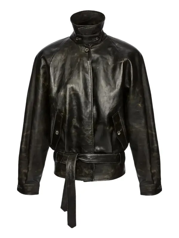 Magda Butrym Belted Stand-collar Leather Coat - Black