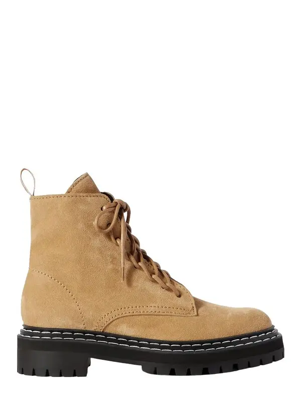 Proenza Schouler Suede Lug Sole Combat Boots - Beige