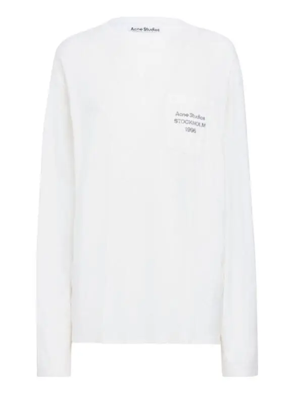 Acne Studios Long Sleeve Organic Cotton Blend T-shirt With Crewneck And Pocket Detail - White