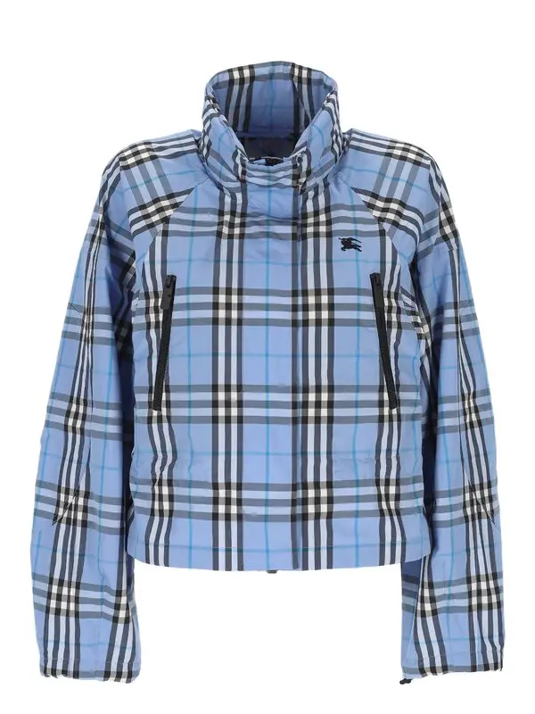 Burberry Checked Hooded Jacket - Blue