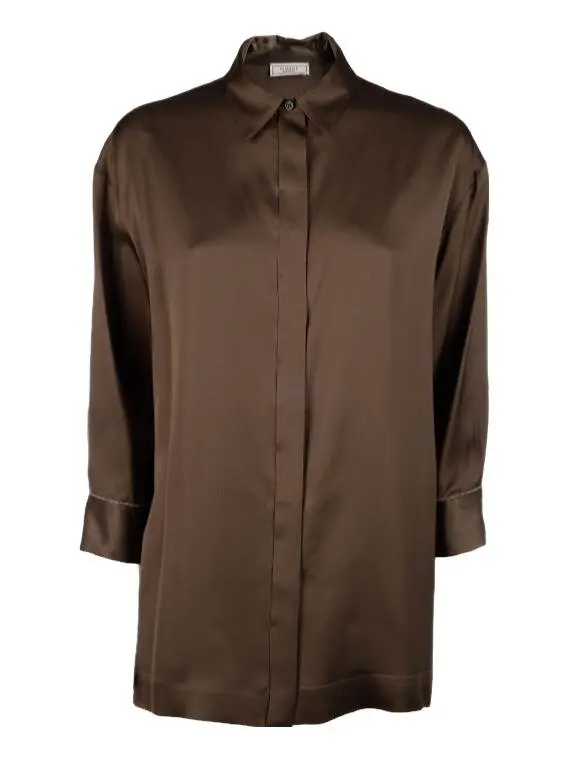 Peserico Long Sleeve Shirt With Classic Collar And Cuffed Sleeves - Brown