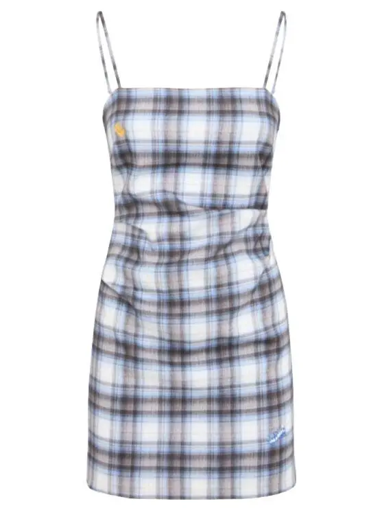 Acne Studios Check Linen Blend Mini Dress - Gray