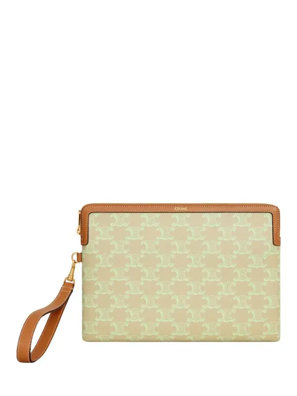 Celine Small Pouch With Strap Cuir Triomphe In Toile Triomphe Et Veau - Sand Castle/soft Lime