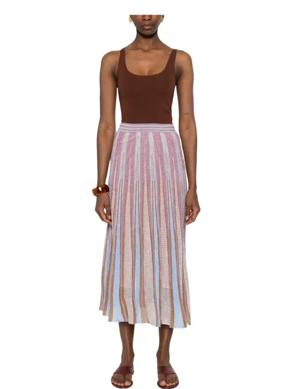 FORTE_FORTE Striped Pleated Midi Skirt - Multicolor