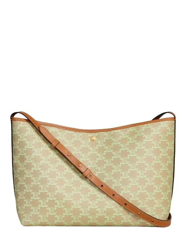 Celine Soft Shopper Bag In Triomphe Canvas And Calfskin - Sand Castle/soft Lime