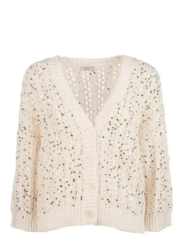 Peserico Sequin-embellished Open-knit Cardigan - Nude
