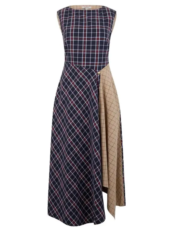 Barbour Dalbury Tartan Asymmetric Midi Dress - Black