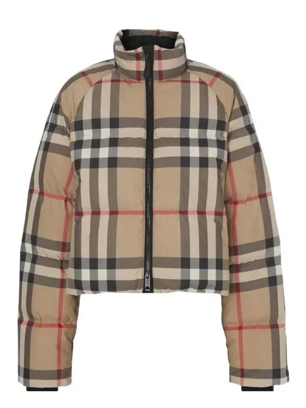 Burberry Checked Cropped Puffer Jacket - Nude