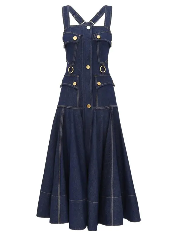 Zimmermann Luna Denim Utility Midi Dress - Black