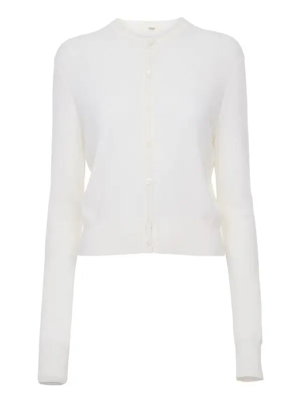 Chloé Pointelle Knit Scalloped Trim Cardigan - White