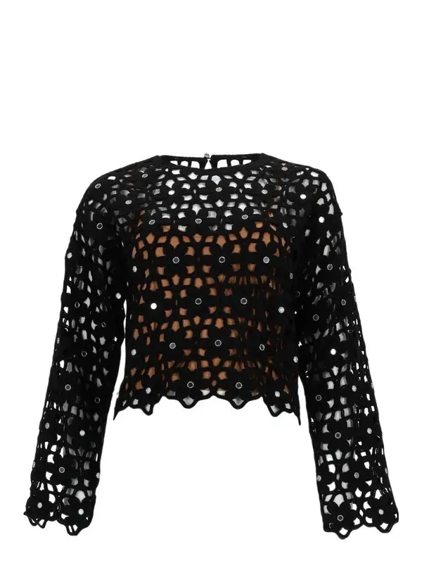 Michael Kors Mirror-embellished Floral Crochet Top - Black