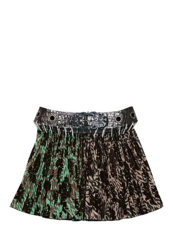 CHOPOVA LOWENA Pleated Floral Print Mini Skirt - Black