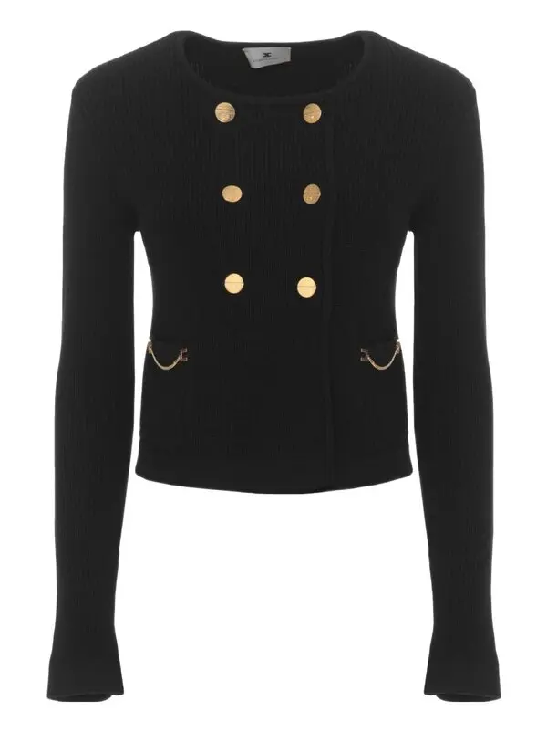 Elisabetta Franchi Double-breasted Cardigan With Gold Chain Accents - Black