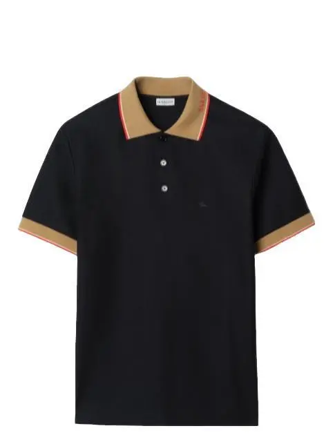 Burberry Logo Collar Cotton Polo Shirt - Navy