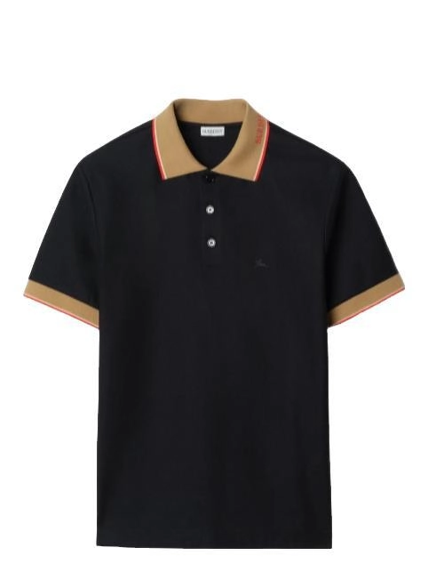 Burberry Logo Collar Cotton Polo Shirt - Navy