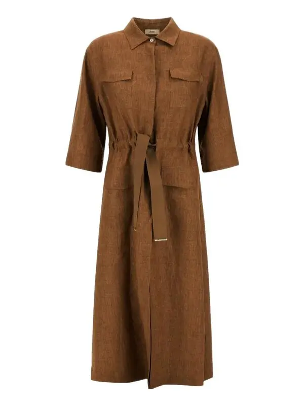 Herno Drawstring-waist Linen Midi Dress - Brown