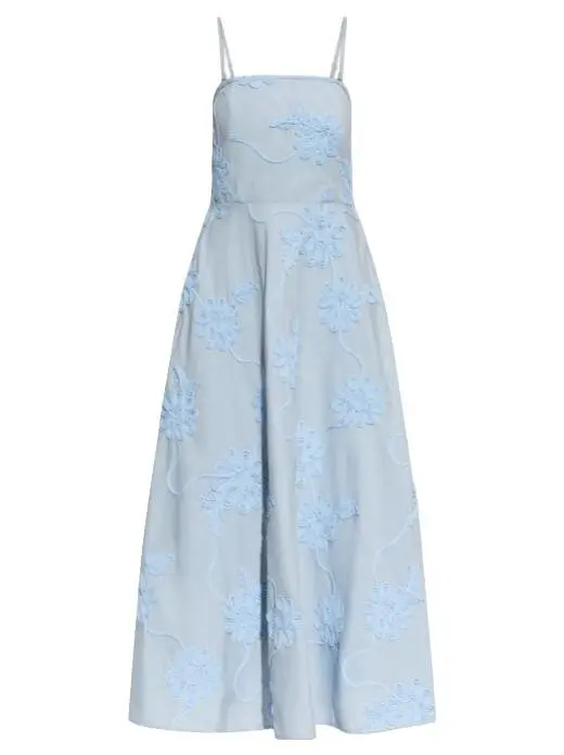 ROTATE BY BIRGER CHRISTENSEN Floral Embroidered Midi Dress - Blue
