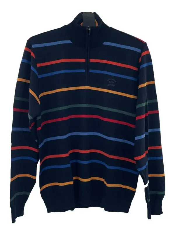 PAUL  SHARK Paul & Shark Striped Quarter Zip Long Sleeve Sweater - Black