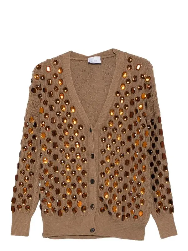 Giuseppe Di Morabito Embellished Cable-knit V-neck Cardigan - Brown