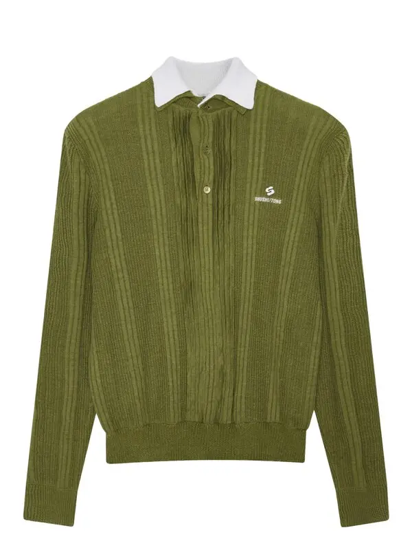 SHUSHU/TONG Contrast Collar Knit Sweater - Green