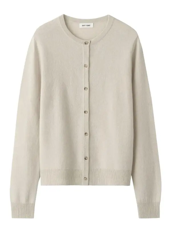 Soft Goat Round Neck Long-sleeved Cardigan - Chalk