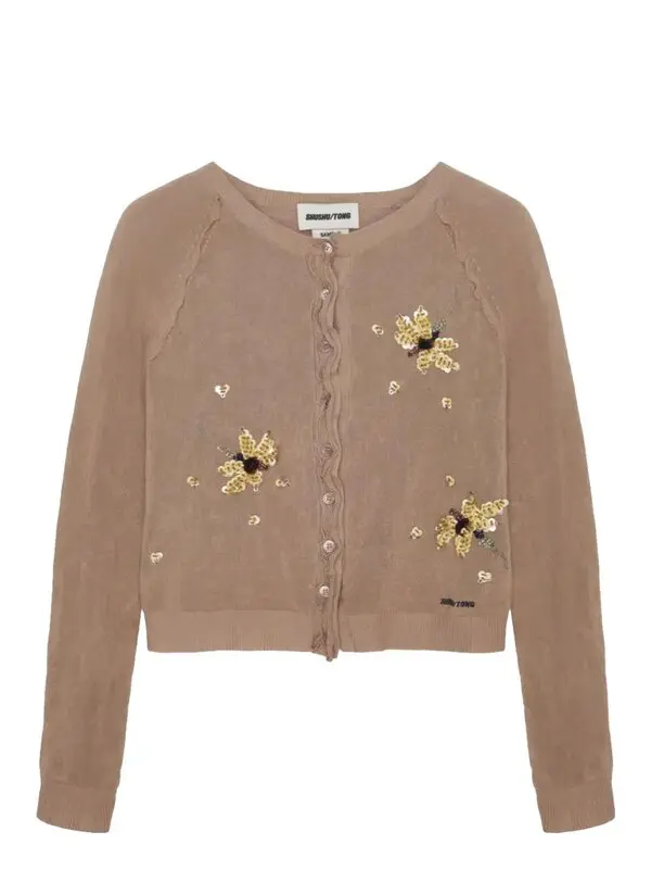 SHUSHU/TONG Embellished Floral Cardigan - Brown