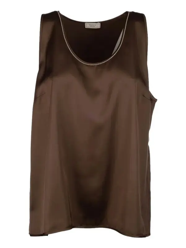 Peserico Embellished Satin Top With Chain-link Trim - Brown